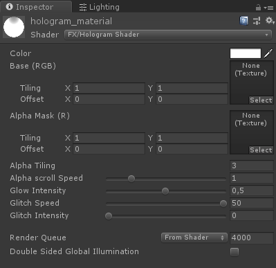 Inspetor de materiais 3D Unity