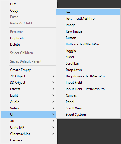 Unity cria novo texto de UI