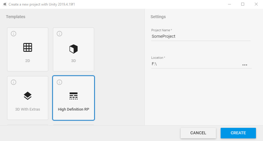 Unity cria um novo projeto