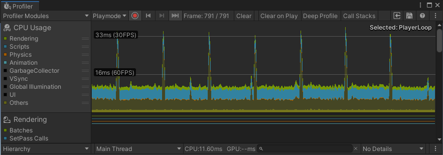 Janela do Unity Profiler