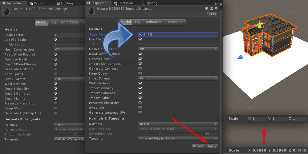 Configurações do fator de escala do Unity 3D