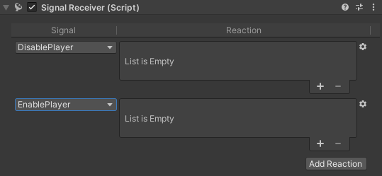 Reação de adição de sinal da linha do tempo do Unity